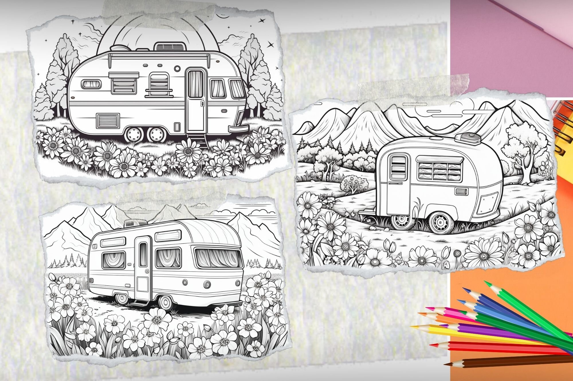 Classic Caravans Adult Coloring Book, Vintage Classical Caravans ...