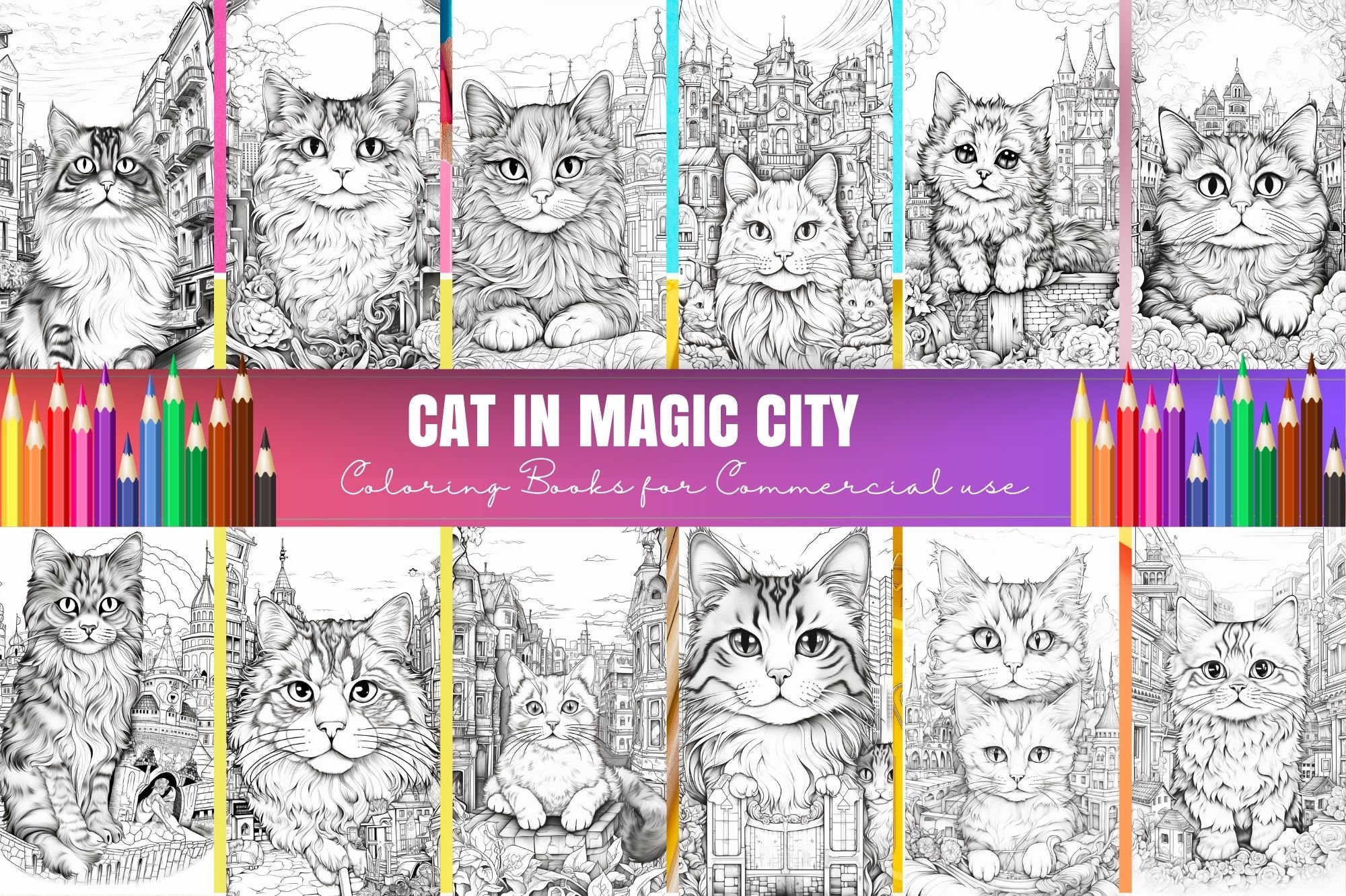 Cat in Magic City Coloring Pages , Adorable Flower Cat Coloring Pages ...