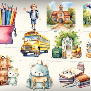 Back to School Clipart, School Watercolor Clipart, School Clipart PNG ...