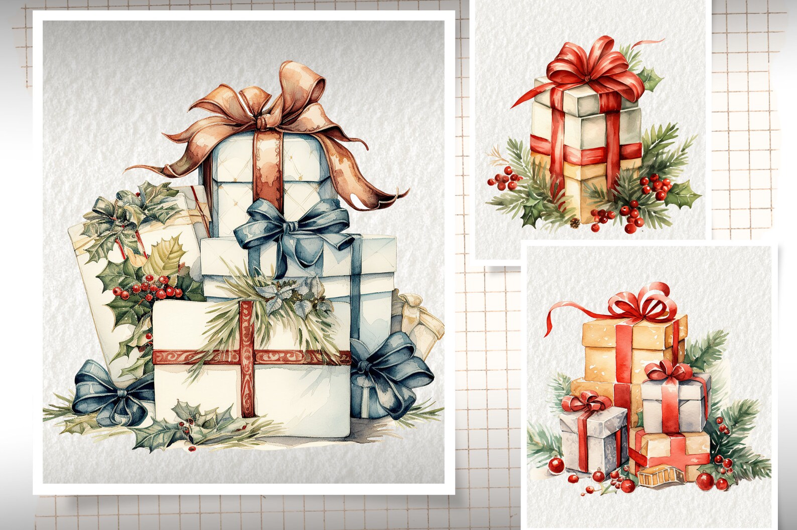 Christmas Gifts Clipart, Gift Boxes, Christmas Presents, Watercolor ...