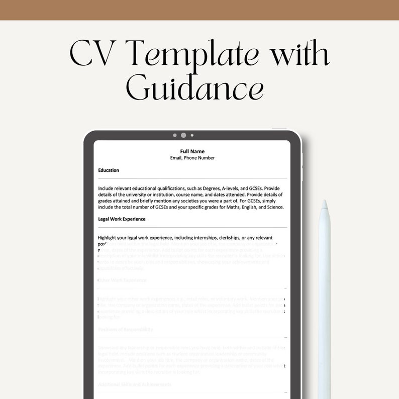 CV Template With Guidance - Etsy