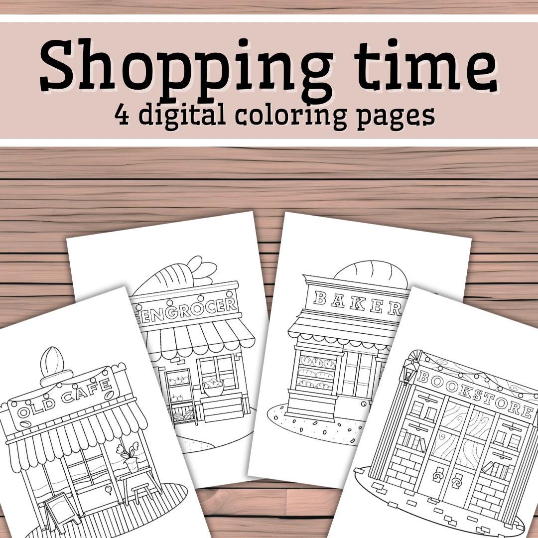 Shopping Time Digital Coloring Pages PNG Coloring Pages Relaxing ...