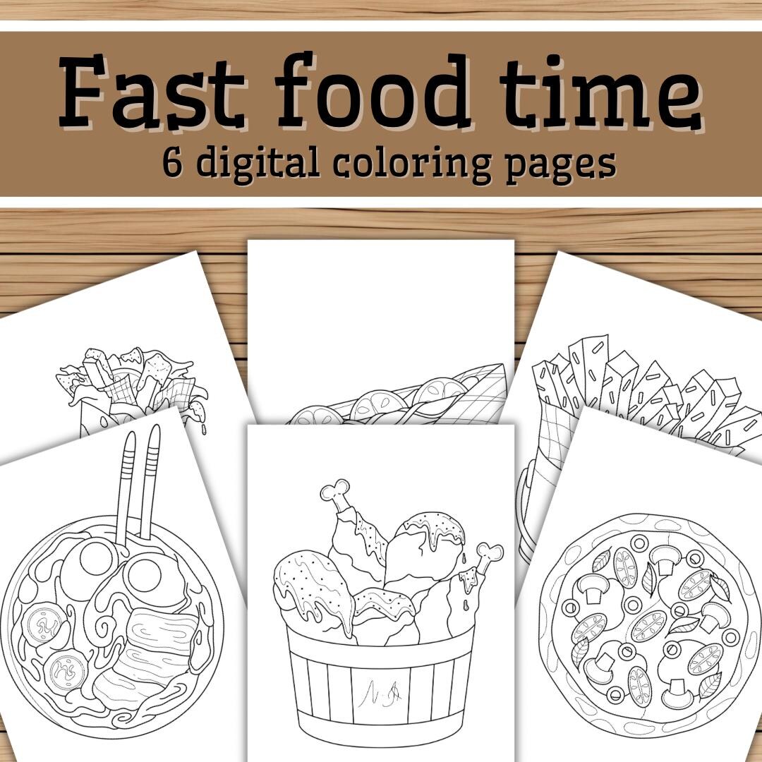 Fast Food Time Cozy Coloring Pages Digital Coloring Pages Printable ...