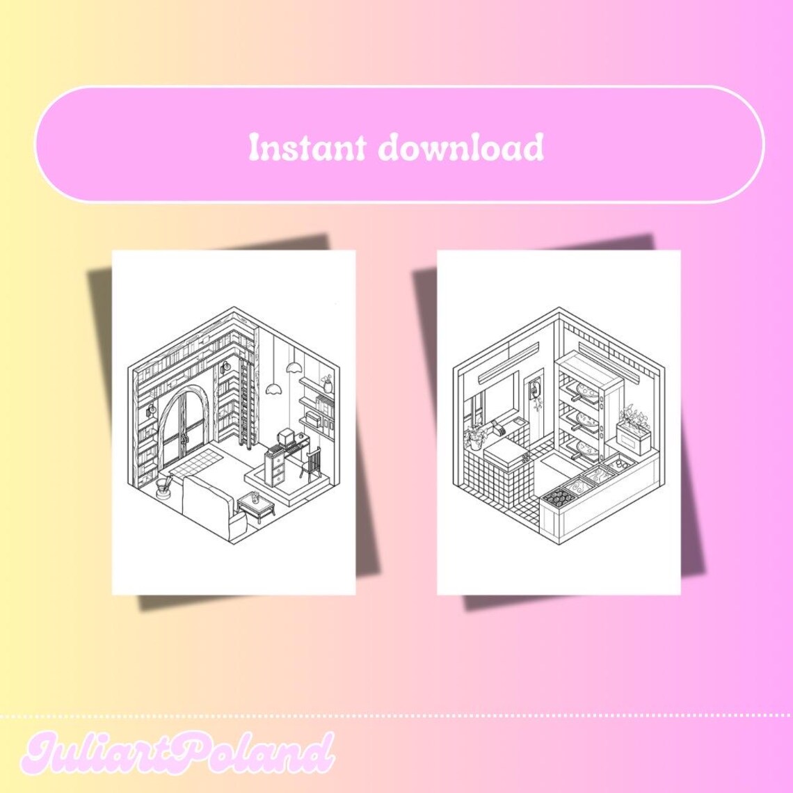 Isometric Rooms Coloring Pages, Coloring Book, Instant Download, Pdf ...