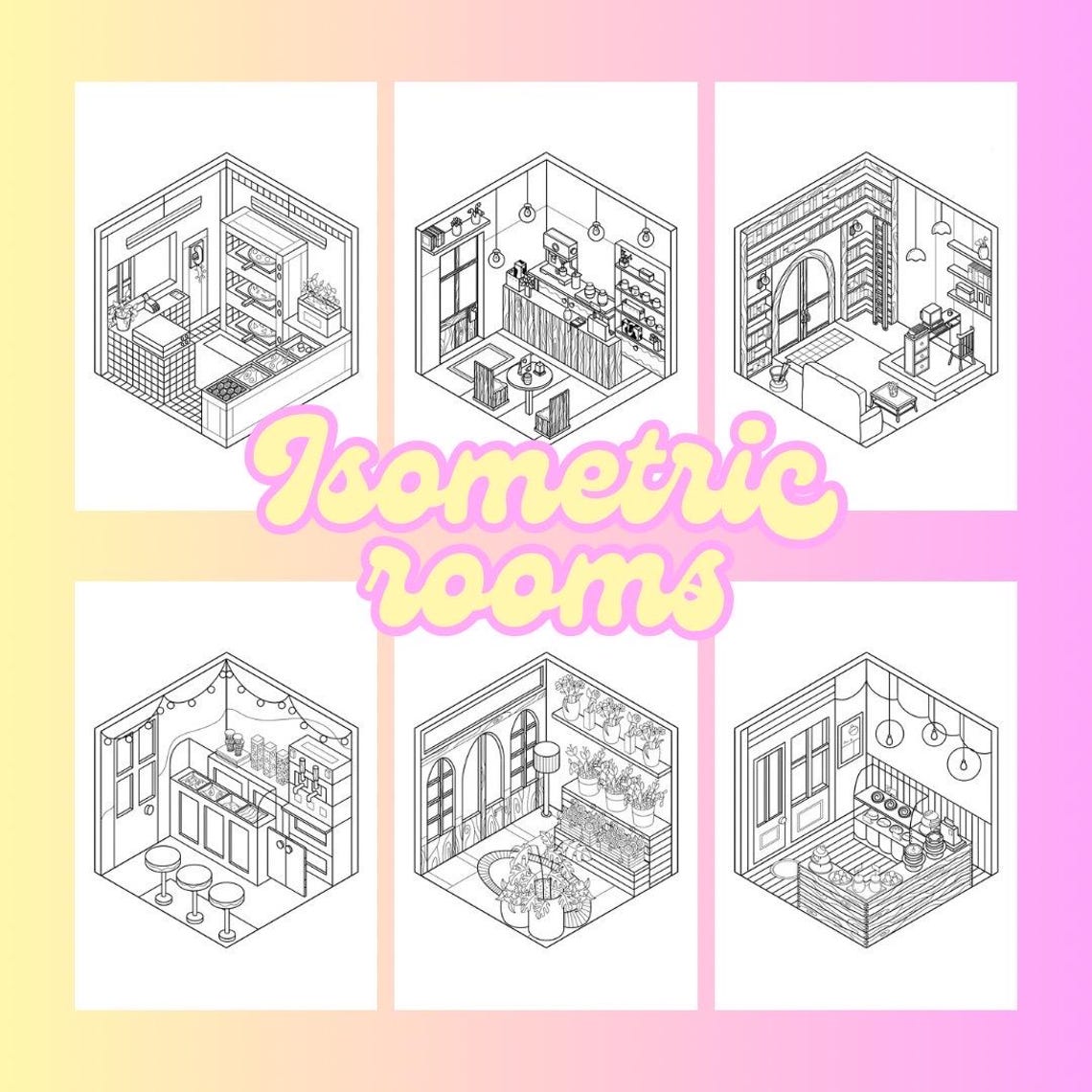 Isometric Rooms Coloring Pages, Coloring Book, Instant Download, Pdf ...
