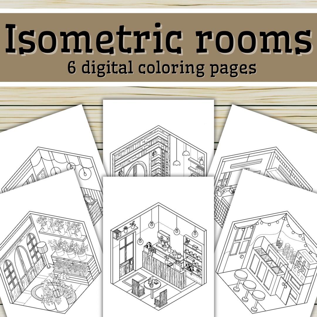 Isometric Rooms Digital Coloring Pages Cozy Coloring Pages Printable ...