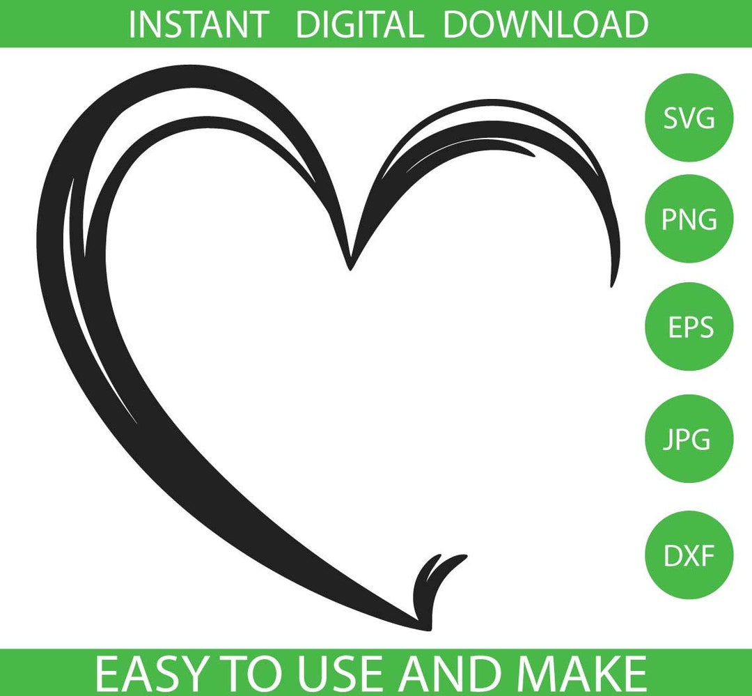 Hand-drawn Half Heart Svg, Scribble Heart Shape Svg, Doodle Heart Frame ...