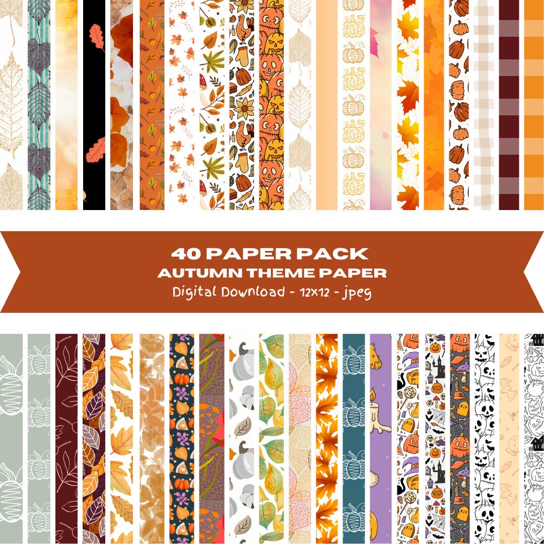 Autumn Digital Paper Pack - 40 Unique Fall Themed Backgrounds - Instant ...