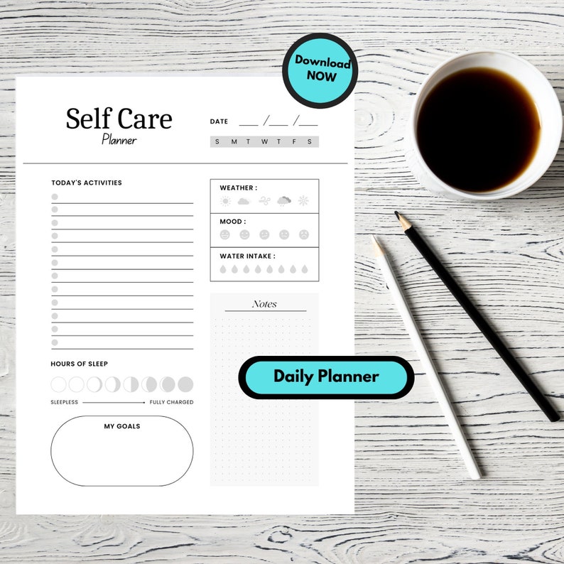 Minimal Self-care Daily Planner Sheet Promote Wellness & Balance ...