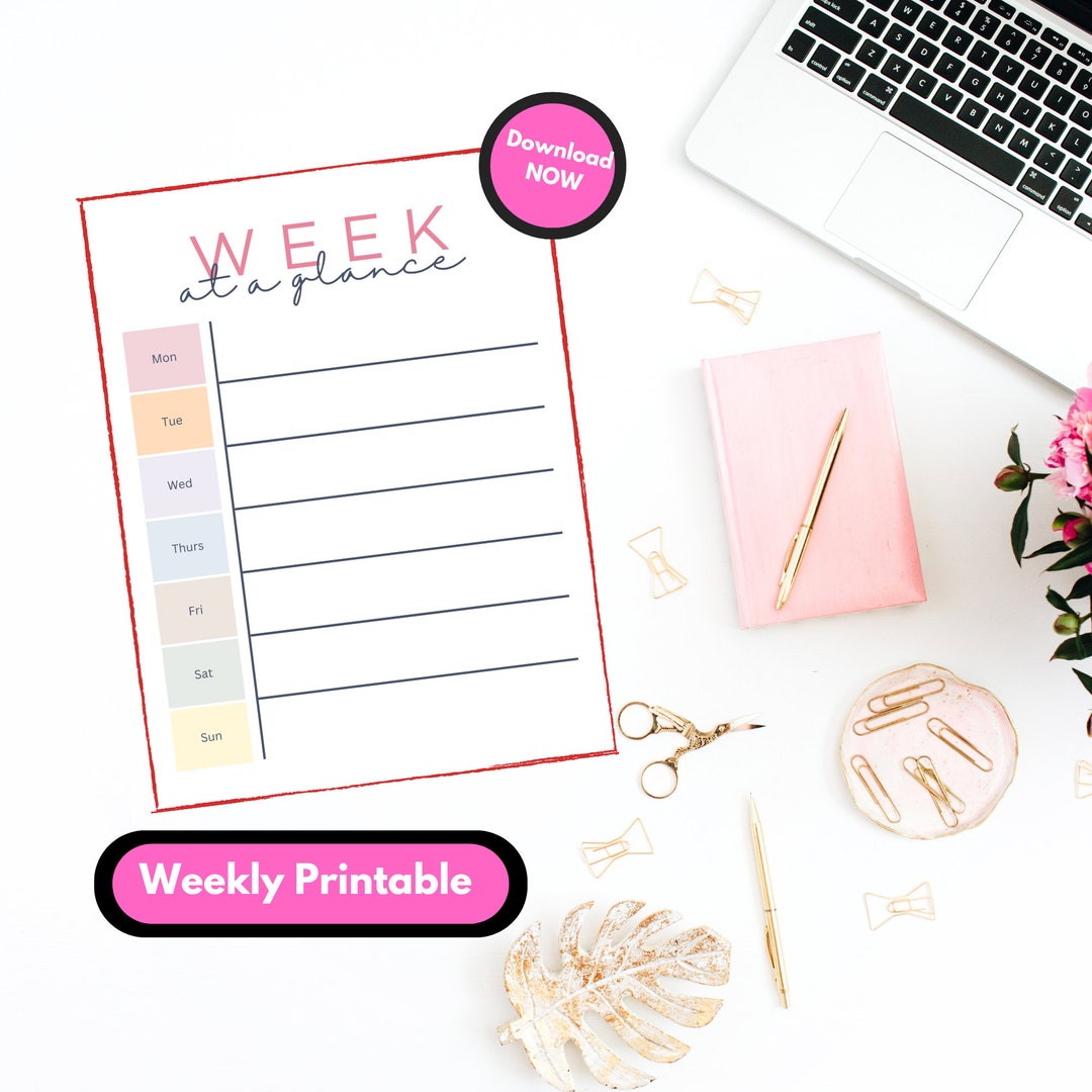 Colorful Week at A Glance: Vibrant Weekly Planner INSTANT DOWNLOAD PDF ...