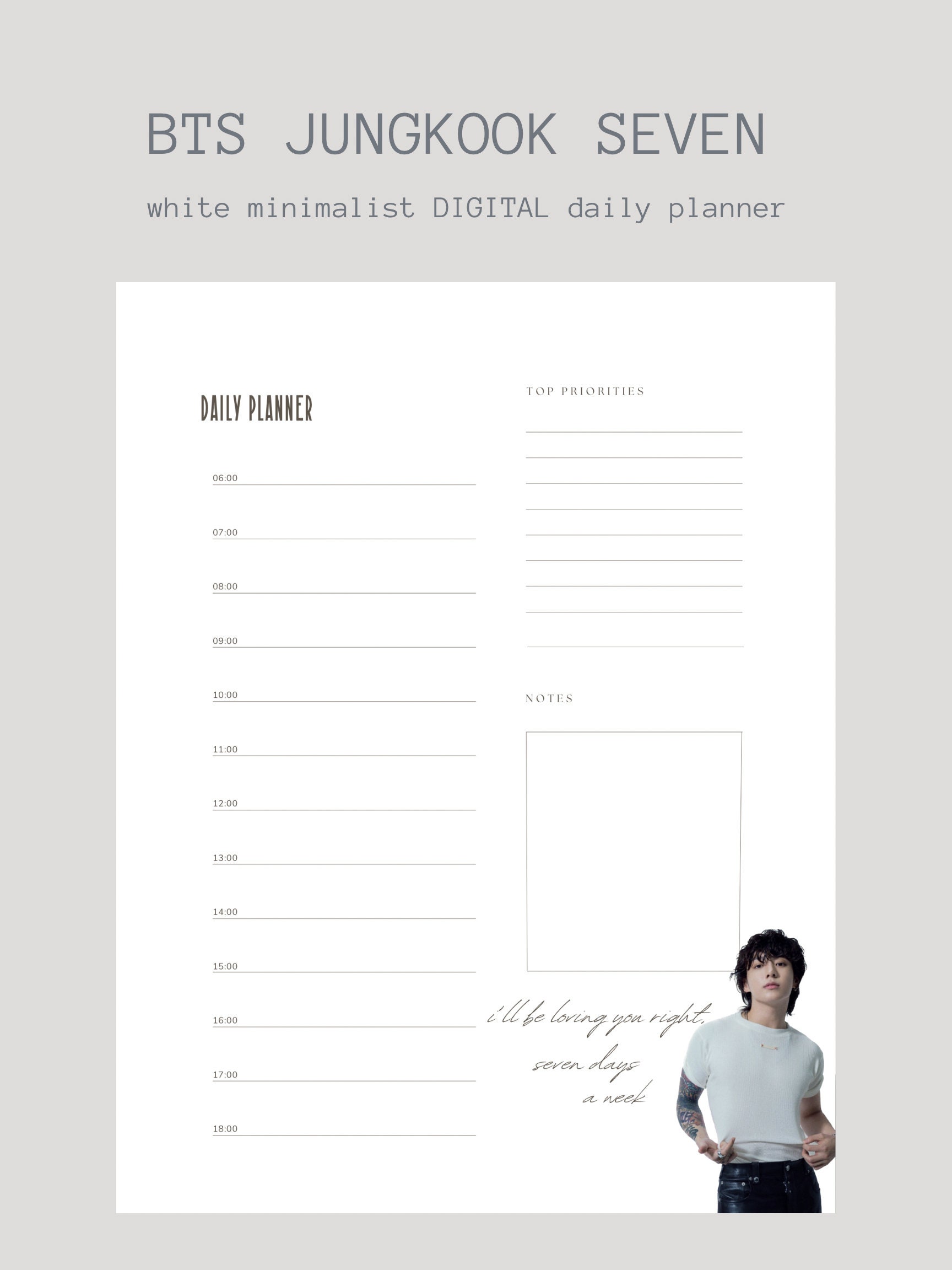 BTS JUNGKOOK SEVEN Digital Daily Planner, Minimalist Daily Planner ...