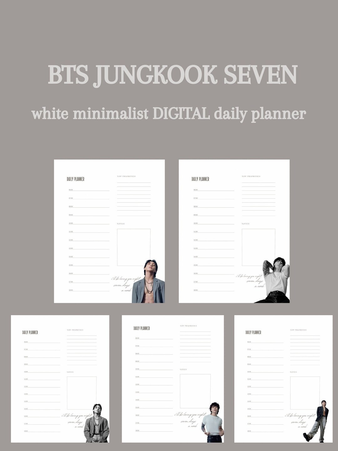 BTS JUNGKOOK SEVEN Digital Daily Planner, Minimalist Daily Planner ...