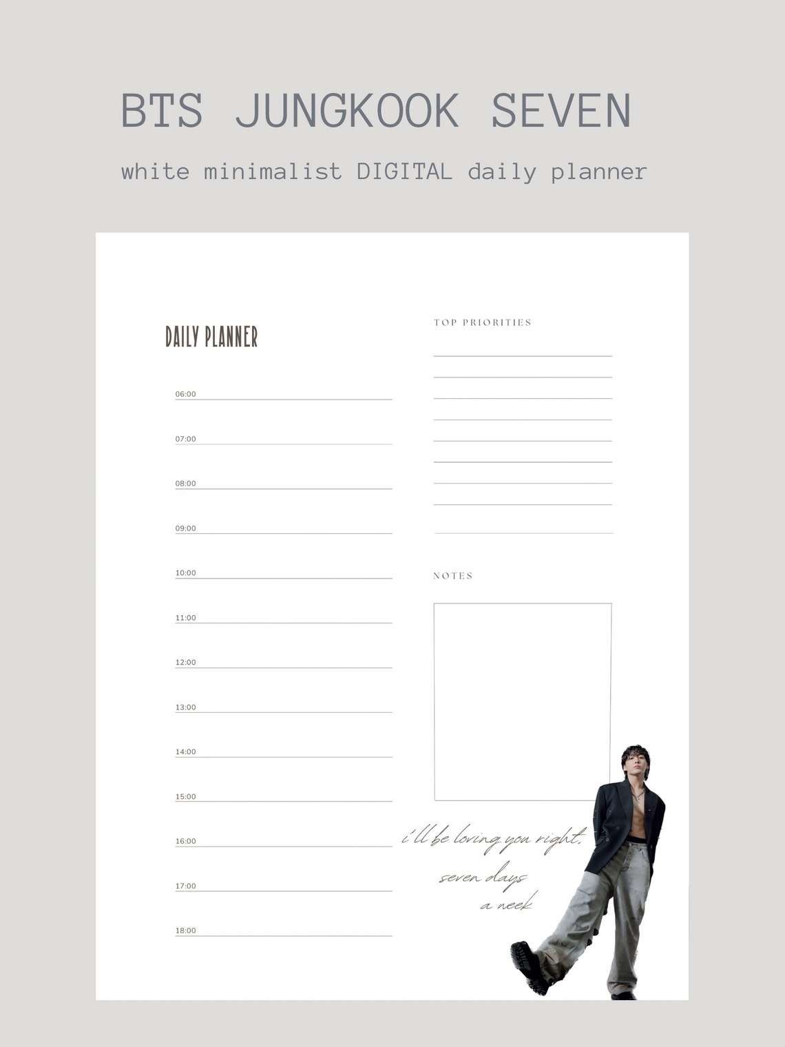 BTS JUNGKOOK SEVEN Digital Daily Planner, Minimalist Daily Planner ...