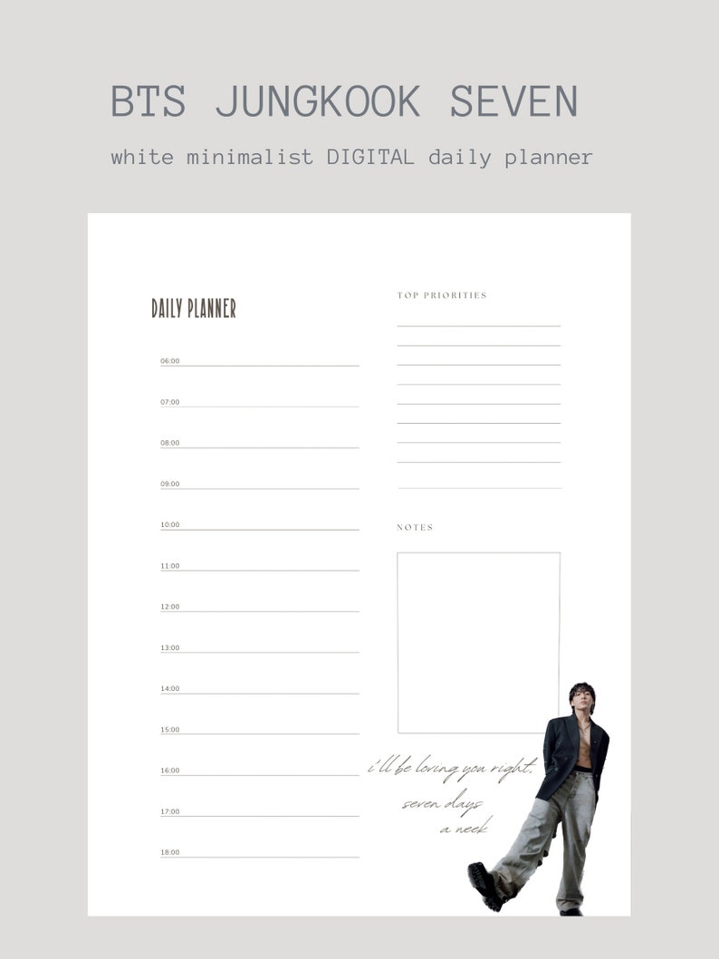 BTS JUNGKOOK SEVEN Digital Daily Planner, Minimalist Daily Planner ...