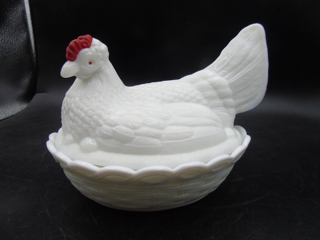 Vintage Milk Glass Hen on Nest Covered Dish. - Etsy