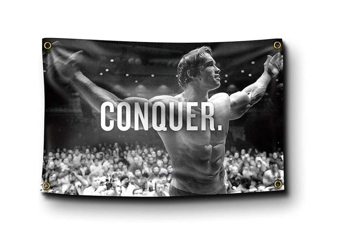 Banner Arnold Schwarzenegger Motivational 3x5 Ft Conquer Home Gym Flag ...