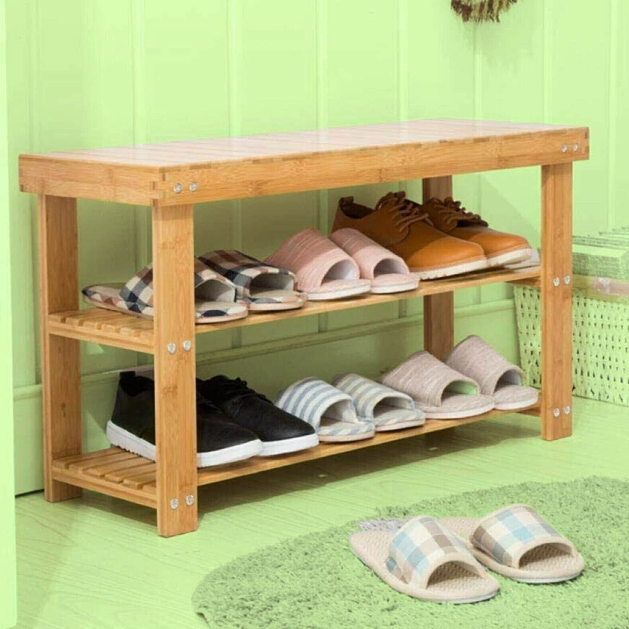 3 Tier Bamboo Shoe Storage Rack Bench Seat Entryway Shelf - Etsy