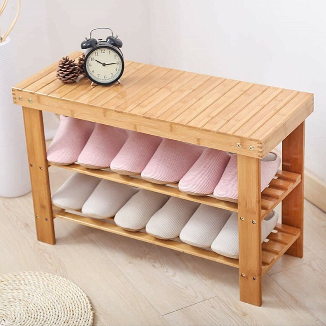 3 Tier Bamboo Shoe Storage Rack Bench Seat Entryway Shelf - Etsy