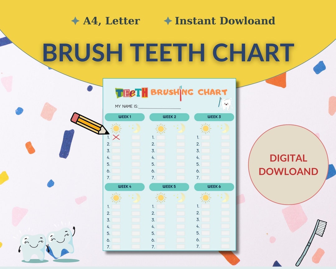 Brush Teeth Printable Brush Teeth Chart Toddler Brushing - Etsy