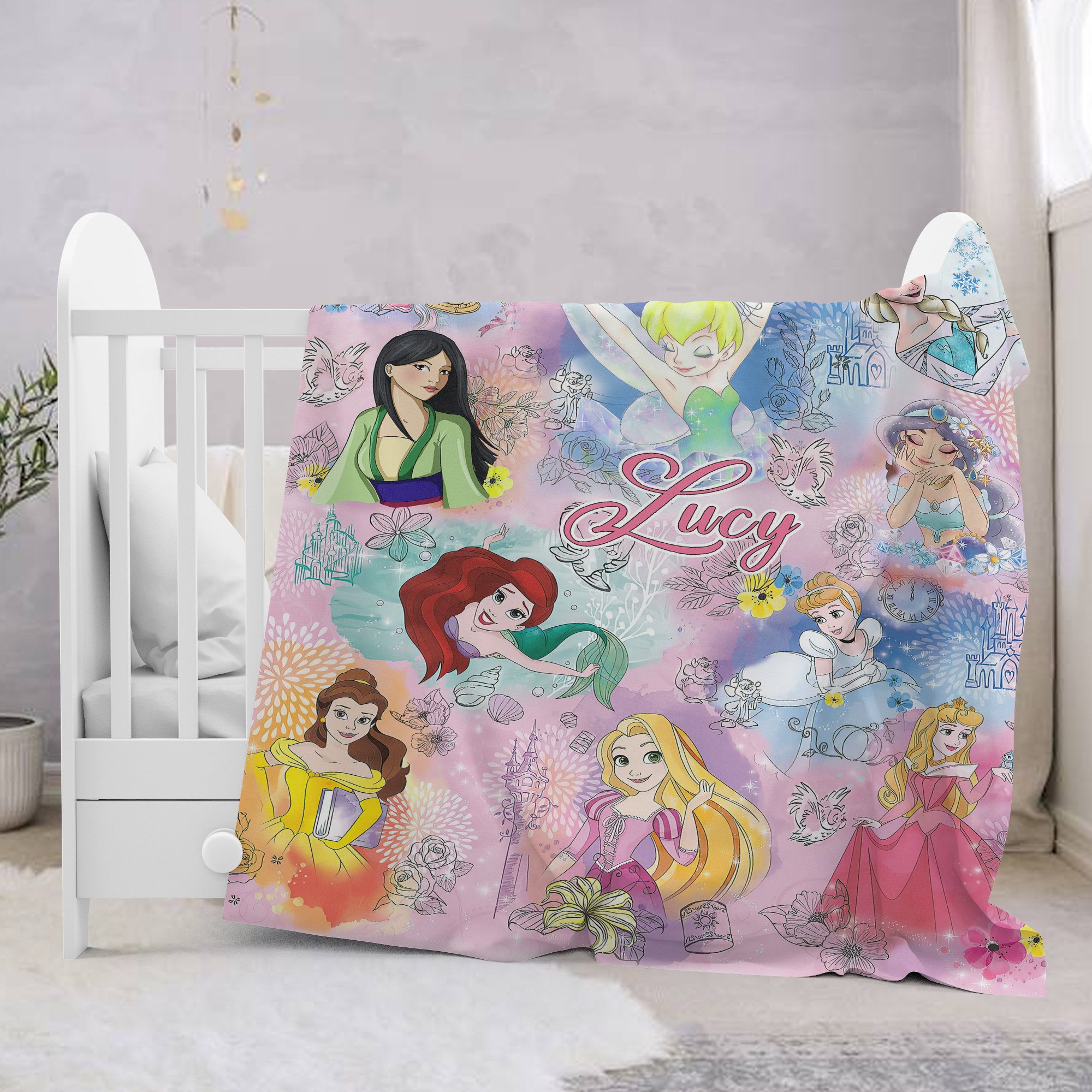 Personalized Watercolor Princess Blanket, Baby Girl Trip Fleece Blanket ...