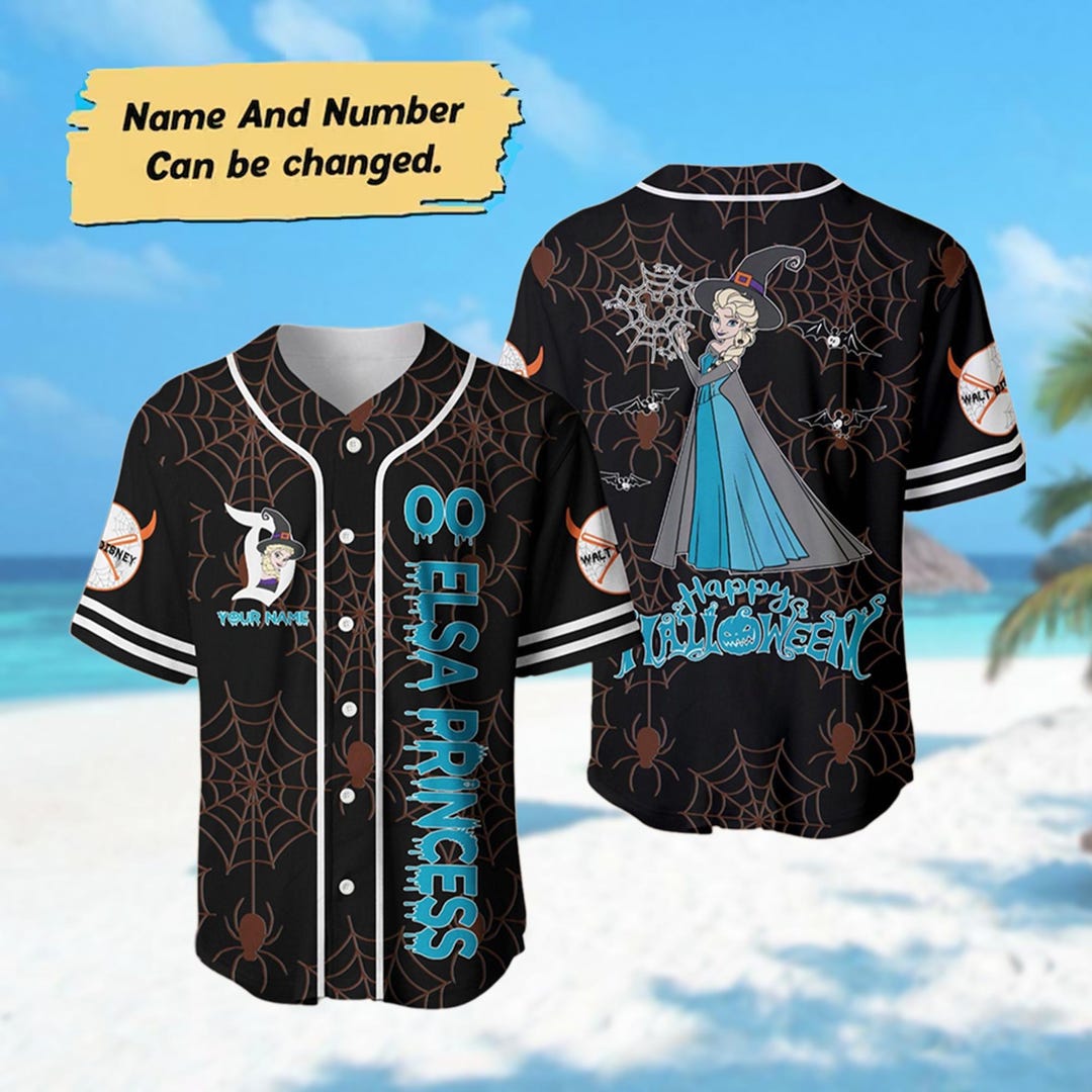 Custom Elsa Halloween Baseball Jersey, Elsa Princess Baseball Jersey Team, Frozen Halloween ...