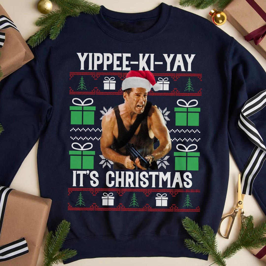Yippee Ki-yay It's Christmas Movie Quotes T-shirt, John Mcclane Ugly ...