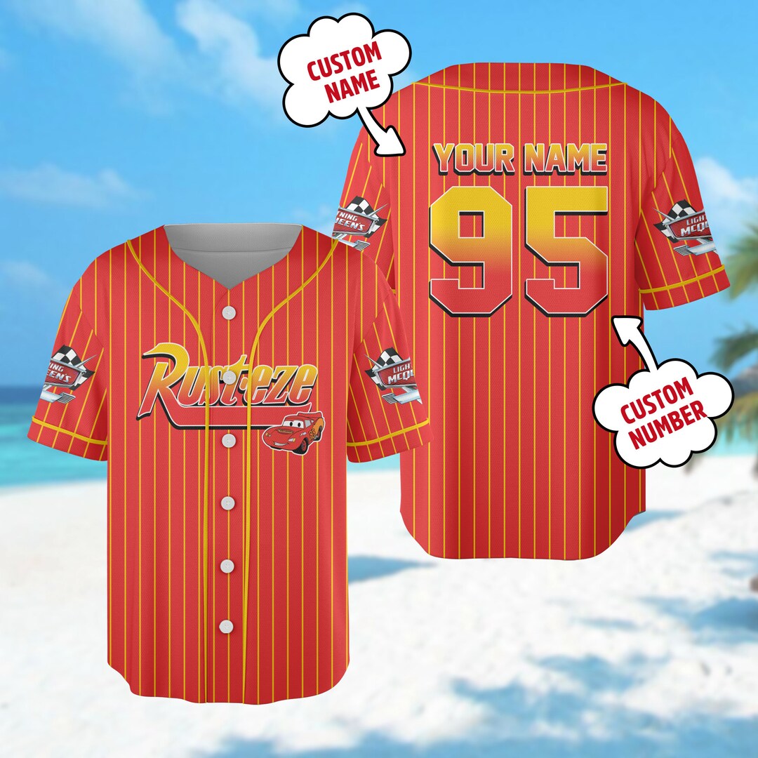 Custom Cars Lightning Mcqueen Baseball Jersey, Racing Cars Team Jersey ...