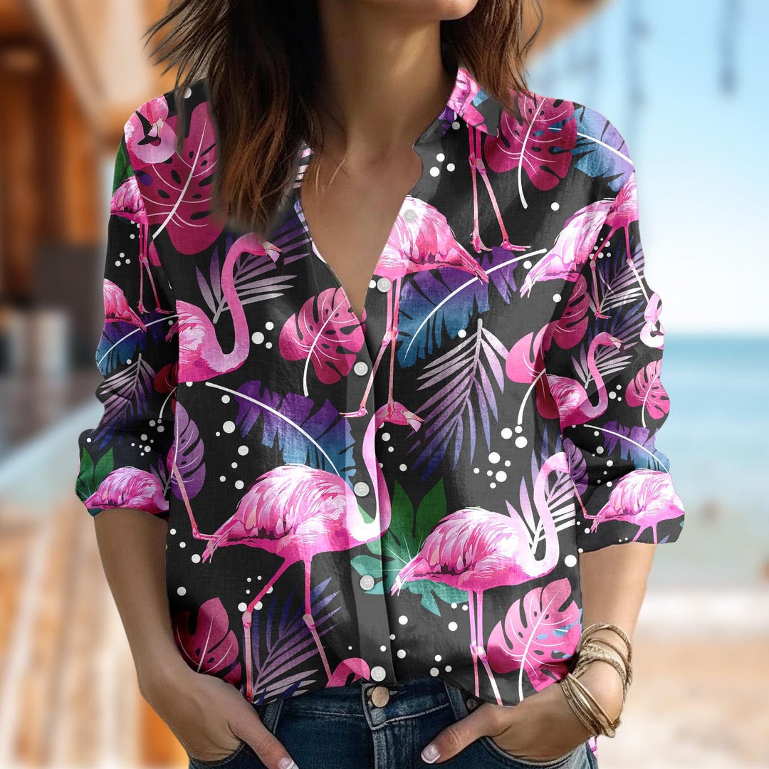 Flamingo Women Casual Shirt, Flamingo T-shirt, Flamingo Button up Shirt ...