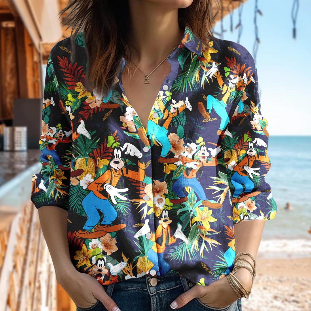 Goofy 3D Women Shirt, Goofy and Palm Tree Women Casual Shirt, Summer ...