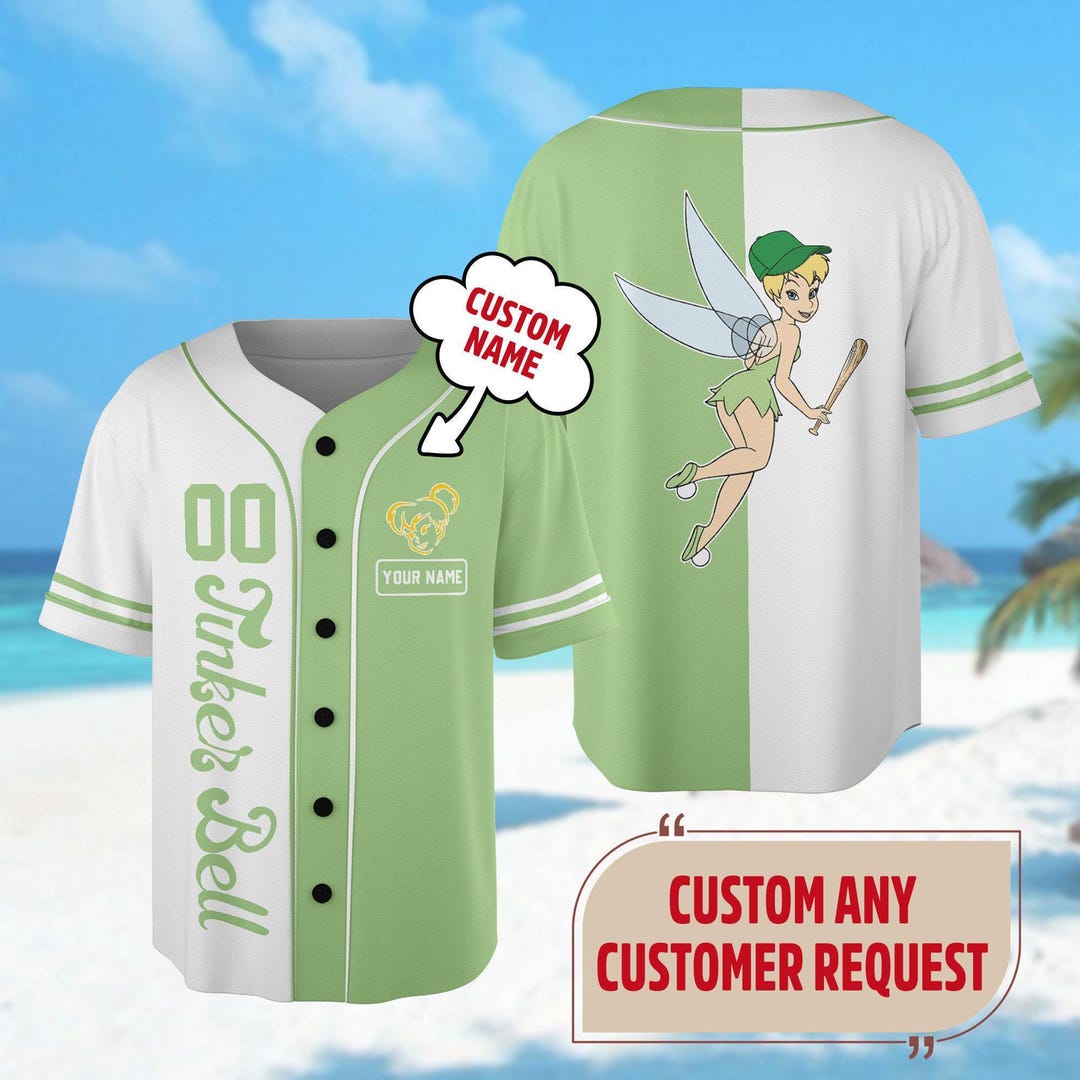 Personalized Tinker Bell Baseball Jersey, Tinker Bell Fairy Wing ...