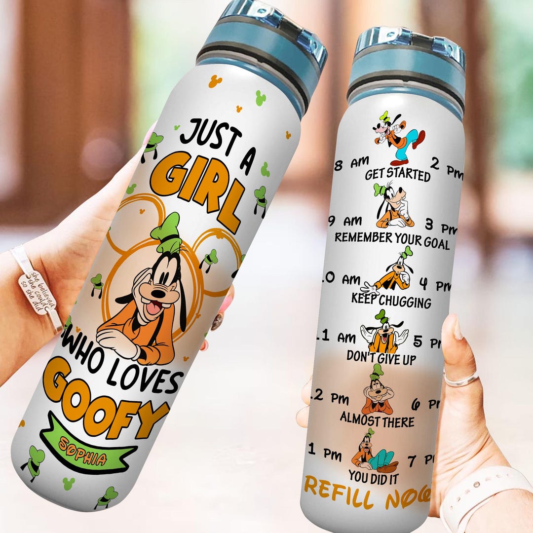 Custom Disney Goofy Water Tracker Bottle, Custom Goofy 30oz Water ...