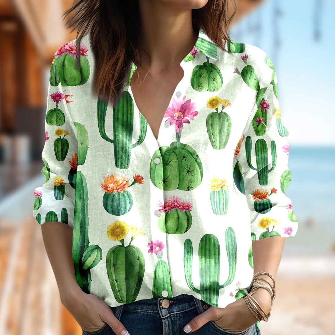 Cactus Long Sleeve Shirt, Funny Cactus Blouses Women Shirt, Cactus ...