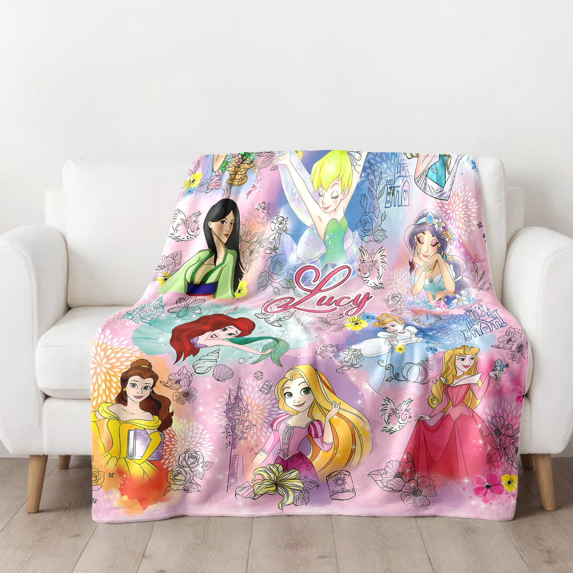 Personalized Watercolor Princess Blanket, Baby Girl Trip Fleece Blanket ...