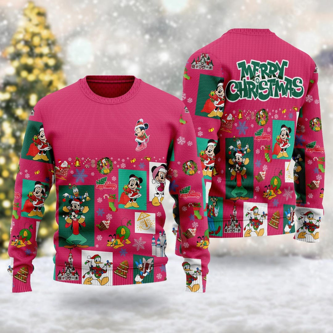 Funny Pink Minnie Mouse Ugly Christmas Sweater, Mouse and Friends Xmas ...