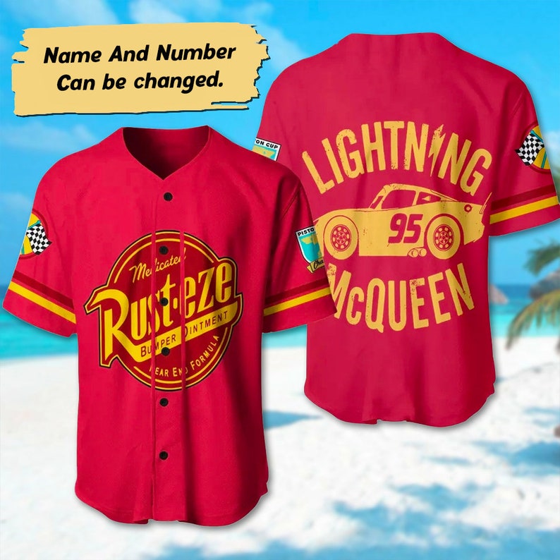 Custom Lightning Mcqueen Baseball Jersey, Racing Cars Team Jersey ...