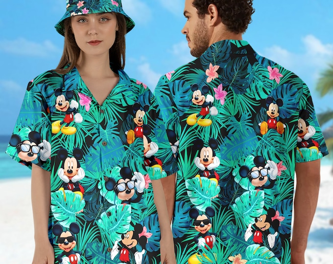 Mickey Mouse Hawaiian Shirt, Mickey Mouse Wear Sunglass Pattern Aloha ...