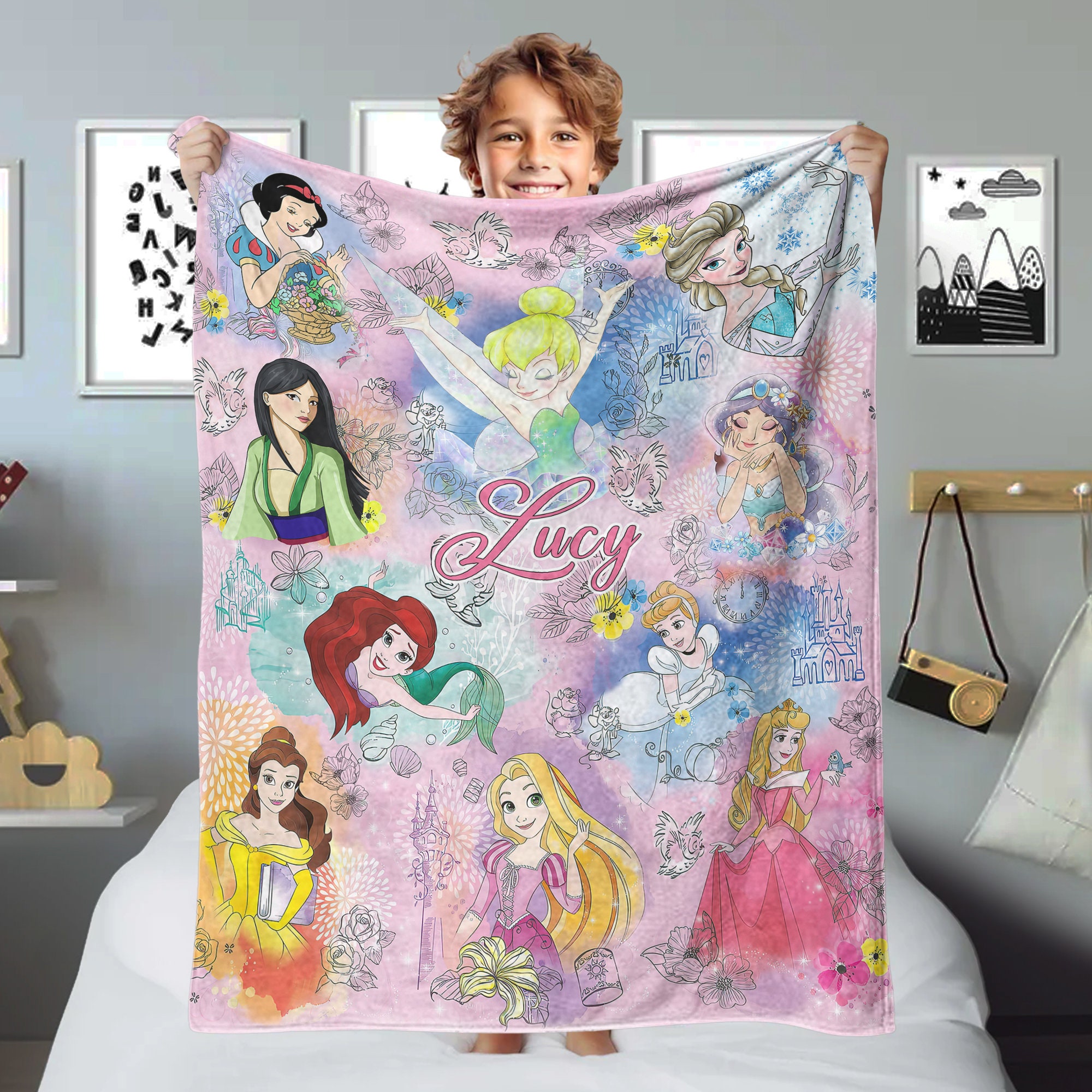 Personalized Watercolor Princess Blanket, Baby Girl Trip Fleece Blanket ...