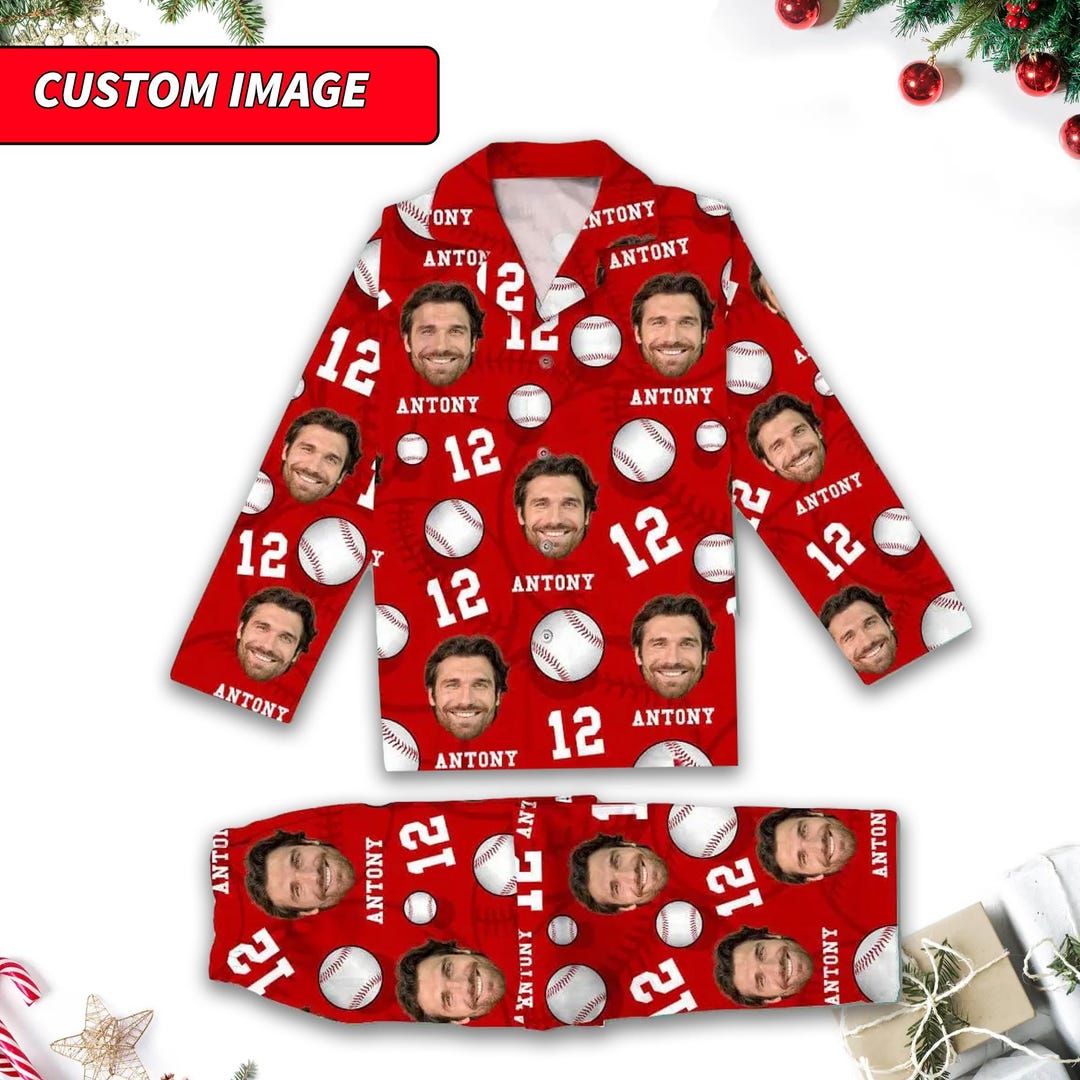 Custom Face and Name Baseball Pajamas, Personalized Photo Pajamas Set ...