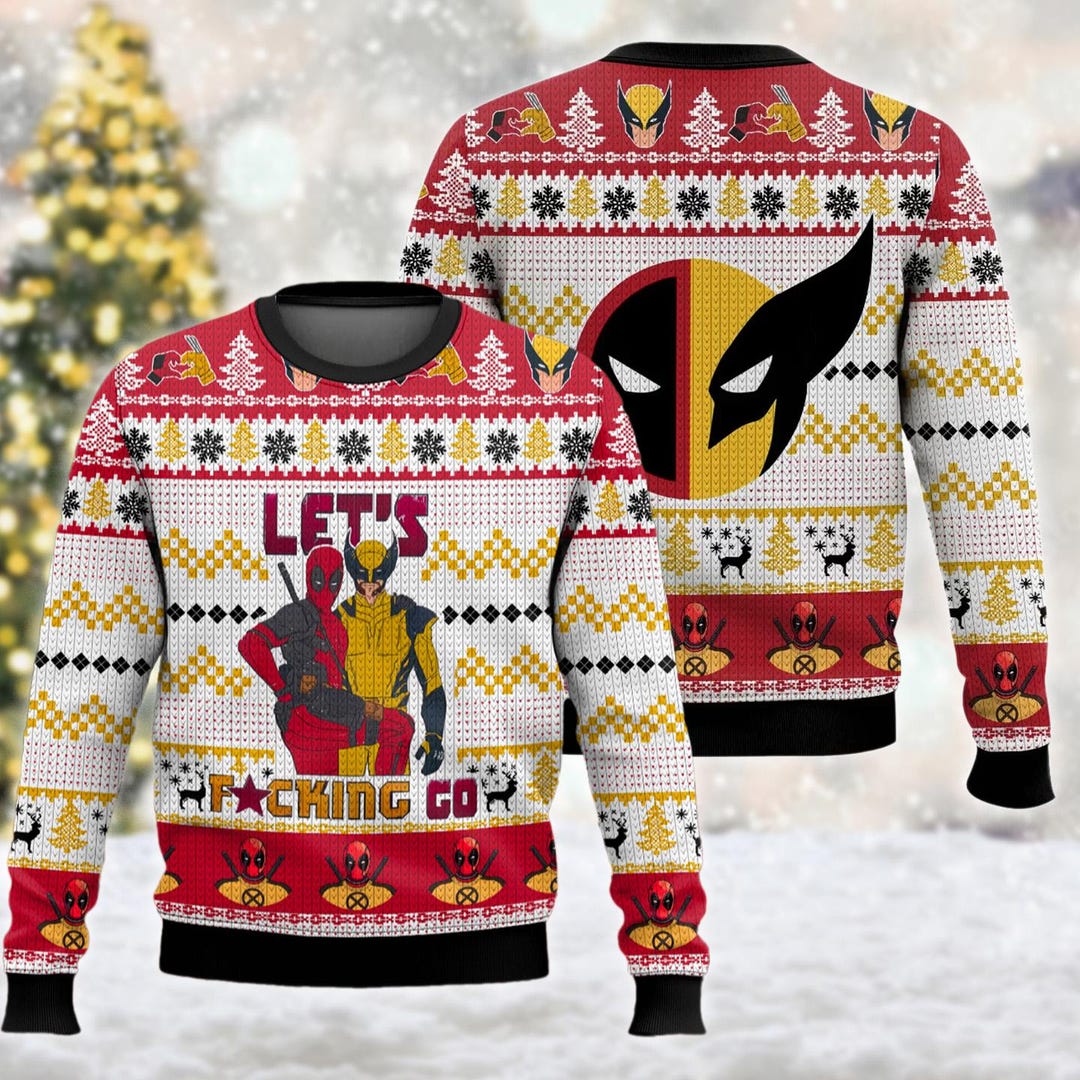 Lets Go Deadpool Wolverine Ugly Sweater, Superhero Ugly Christmas ...