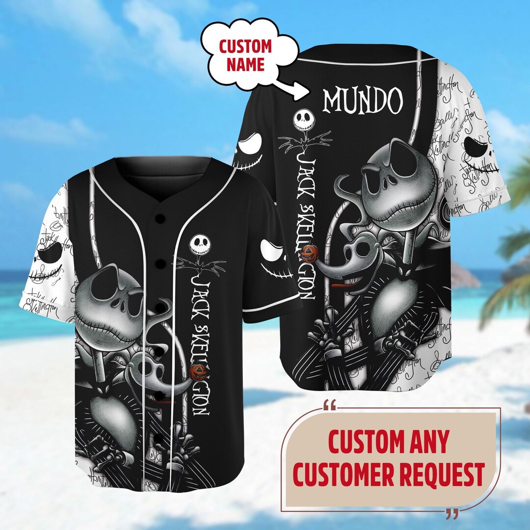 Custom Jack Skellington Baseball Jersey, Nightmare Before Christmas ...