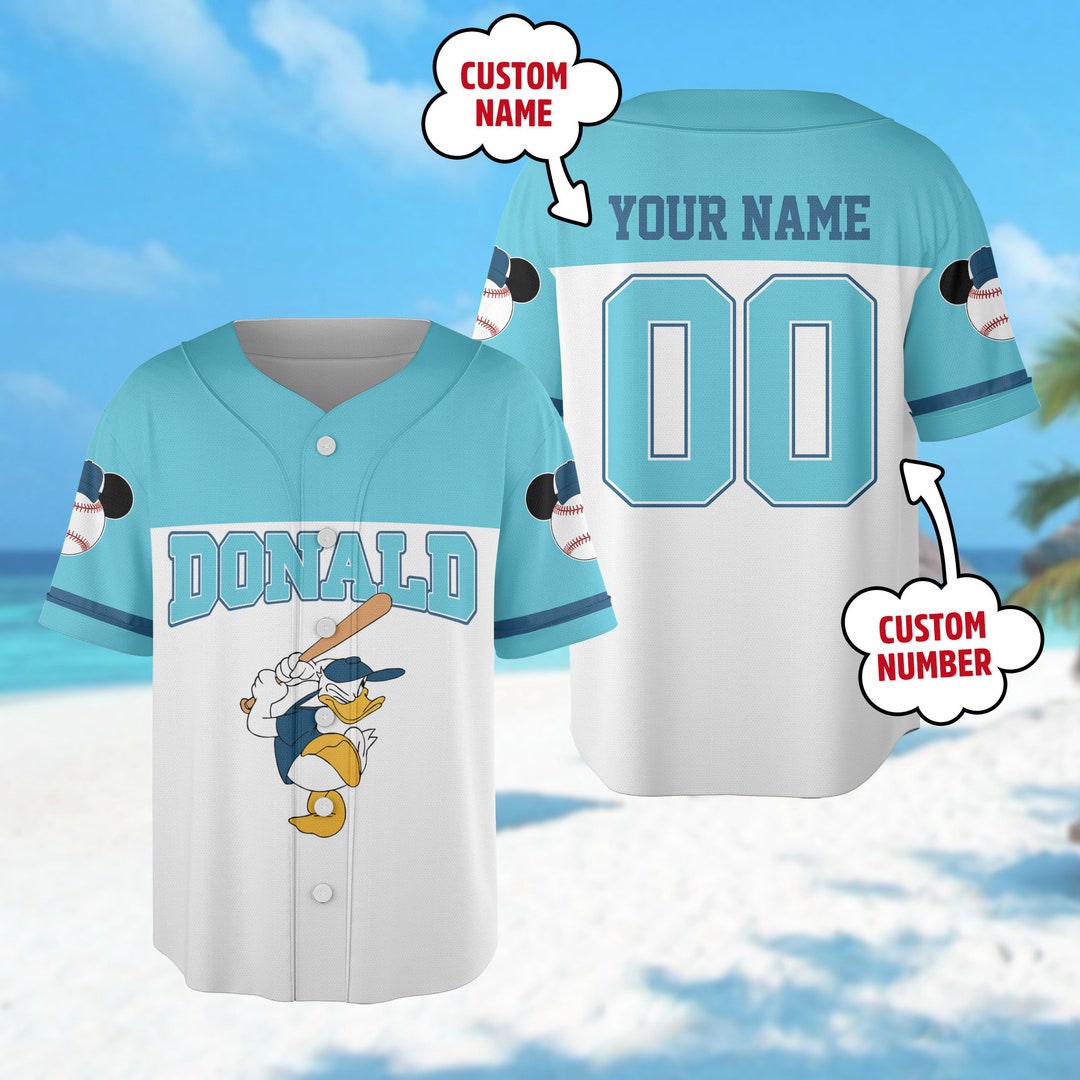 Custom Donald Duck Player Baseball Jersey, Cartoon Duck Baseball Team ...