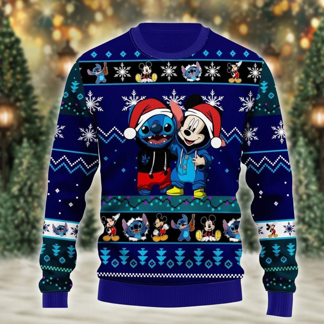 Cute Stitch and Mickey Mouse Ugly Christmas Sweater, Merry Stitchmas ...