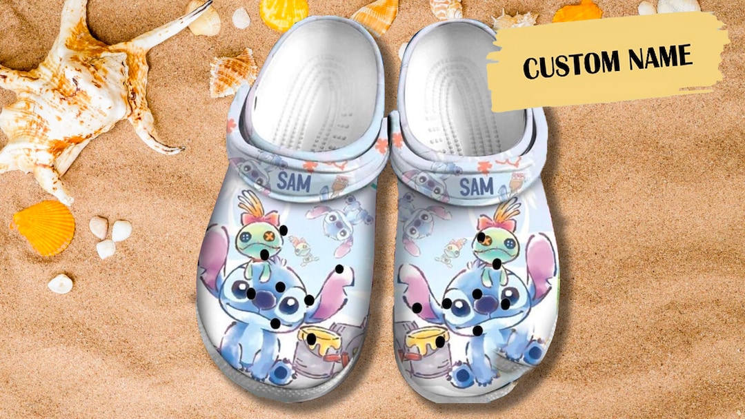 Personalize Cute Blue Dog Alien Clogs Shoes, Custom Name Adults Kid ...