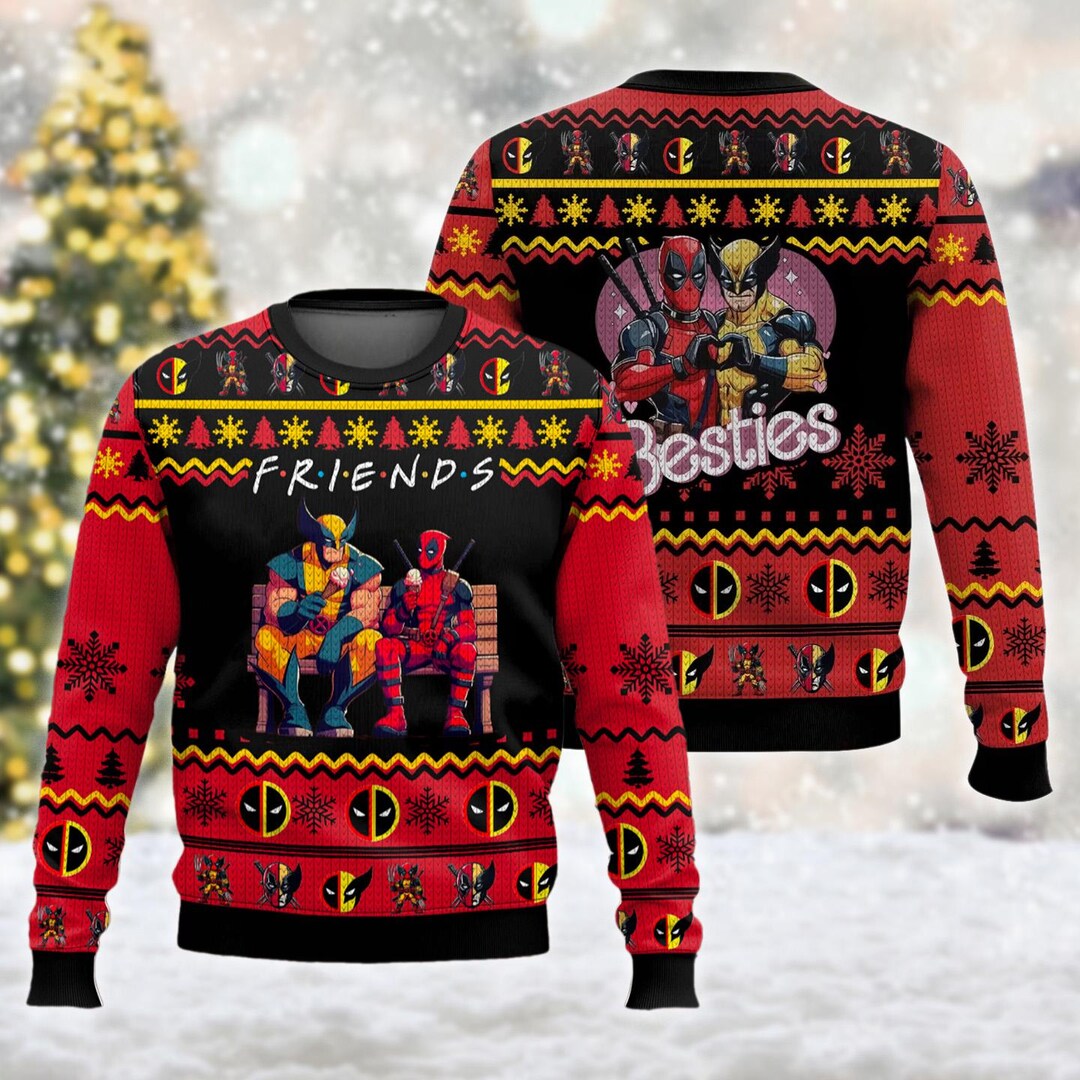 Deadpool X Wolverine Ugly Christmas Sweater, Superhero Ugly Christmas ...