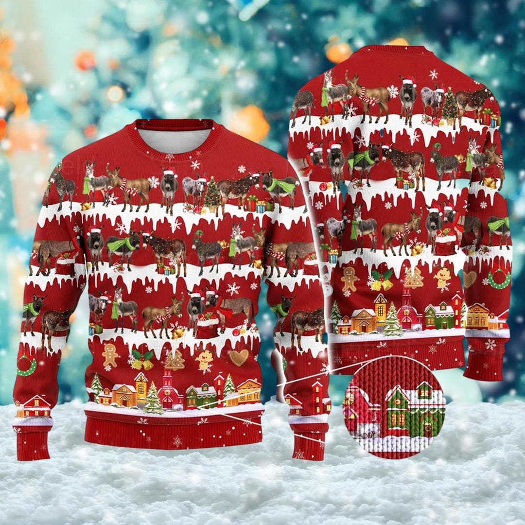 Donkey Farming Ugly Christmas Sweater, Donkey Farm Xmas Sweatshirt ...
