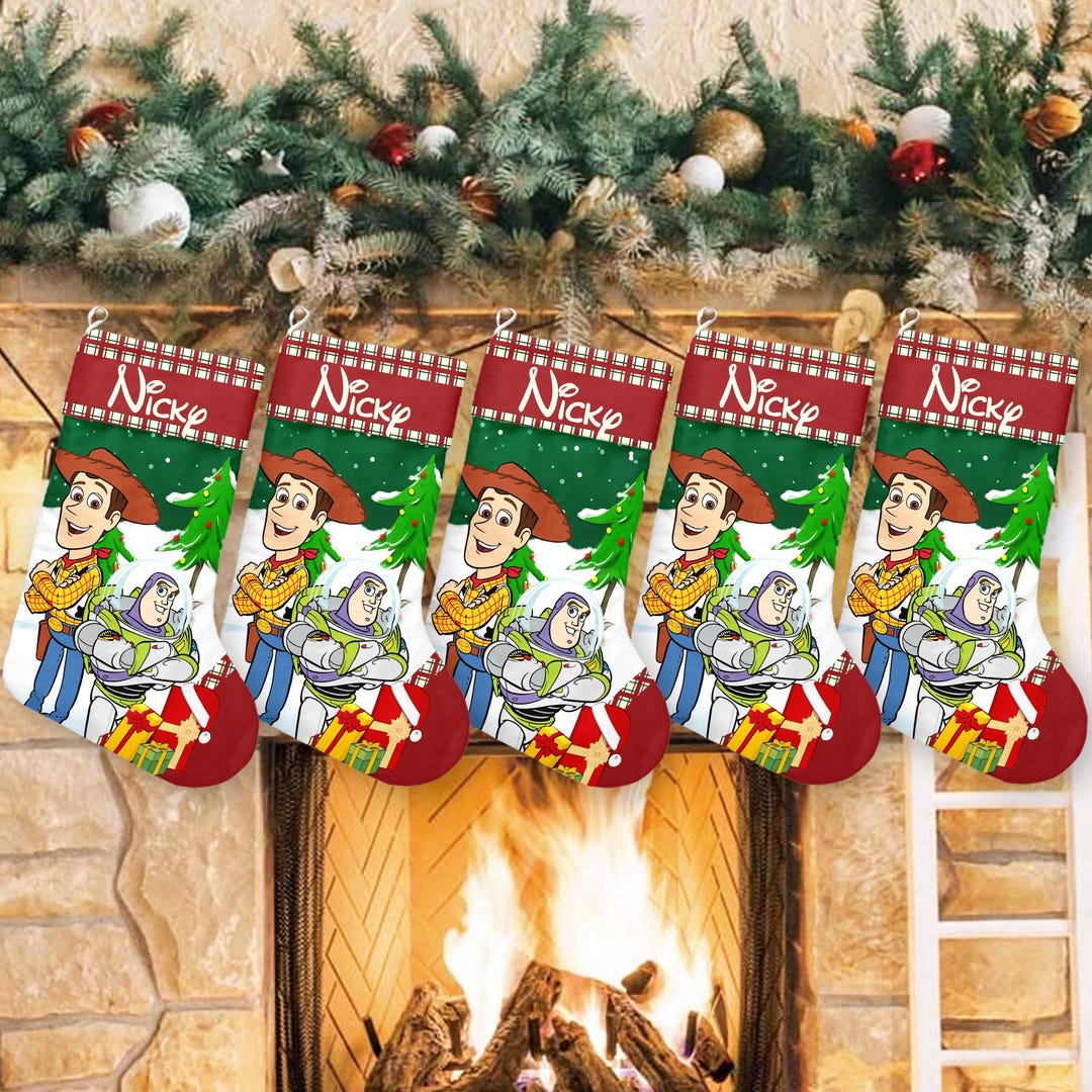 Woody and Buzz Lightyear Santa Hat Xmas Stocking, Toy Story Christmas ...