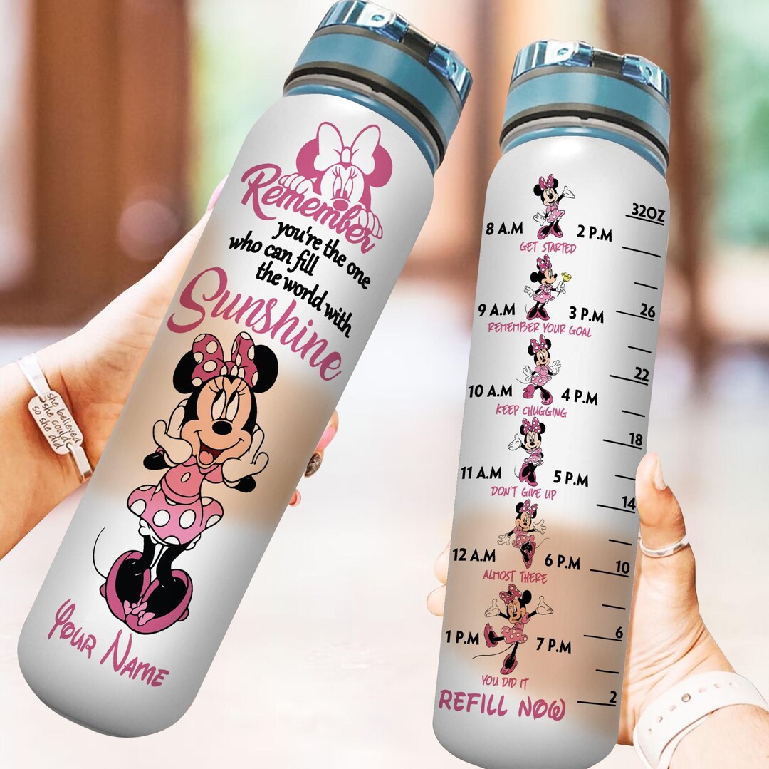 Custom Minnie Mouse Water Tracker Bottle, Disney Minnie Mouse 32oz ...