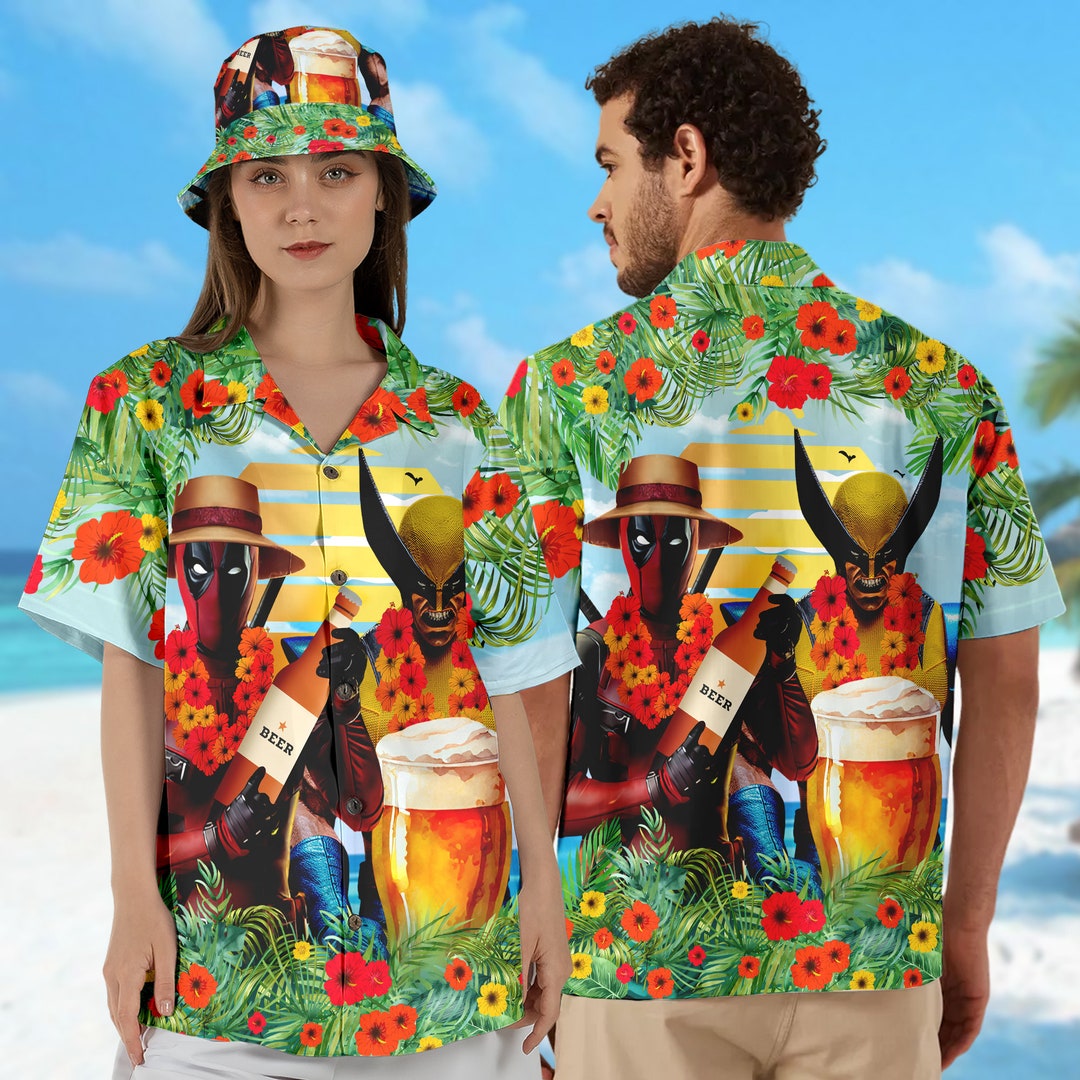 Deadpool and Wolverine Hawaiian Tee, Anti Heroes Mutants Character ...