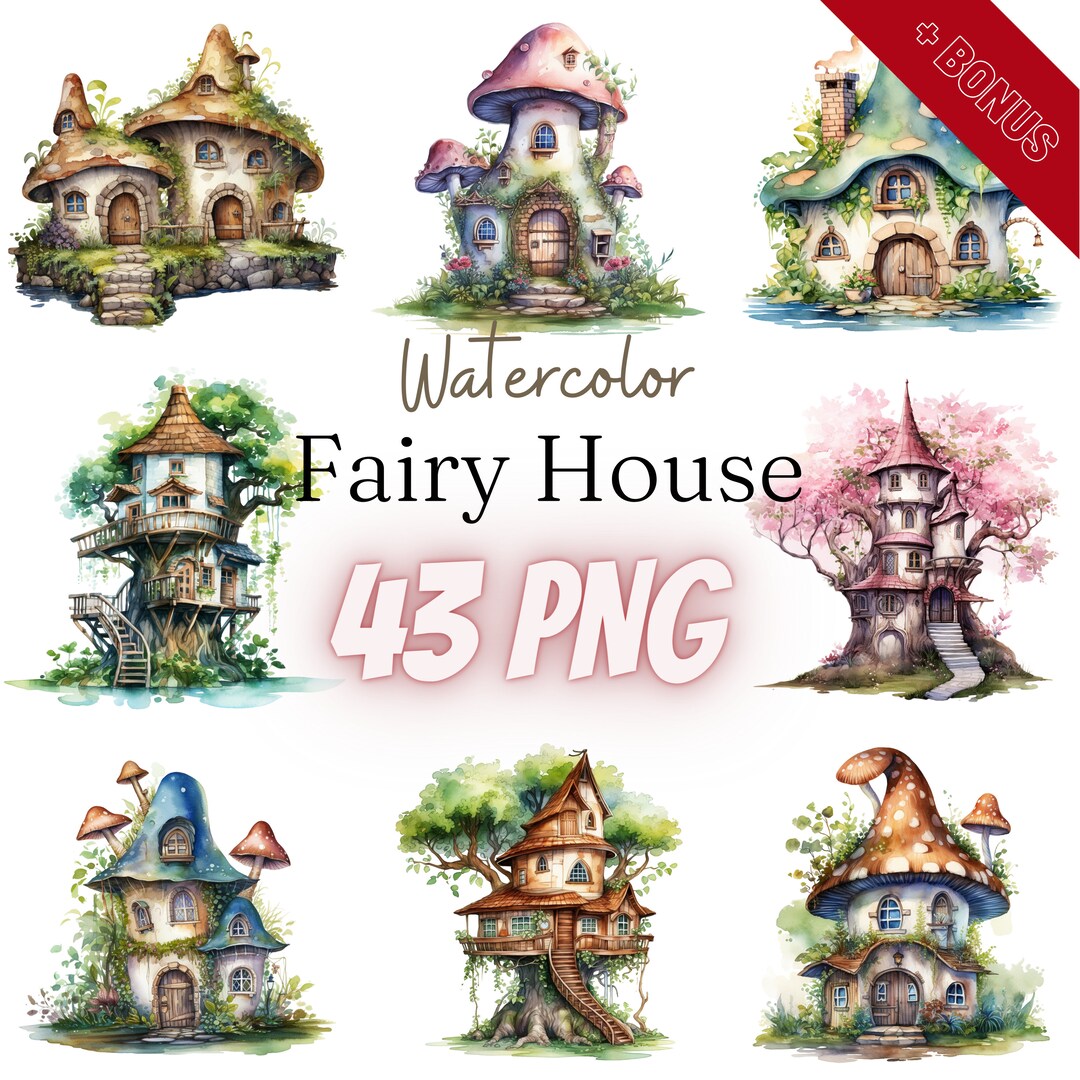 Watercolor Fairy House Cliparts Bundle, PNG, 43 Illustrations, Fairy ...