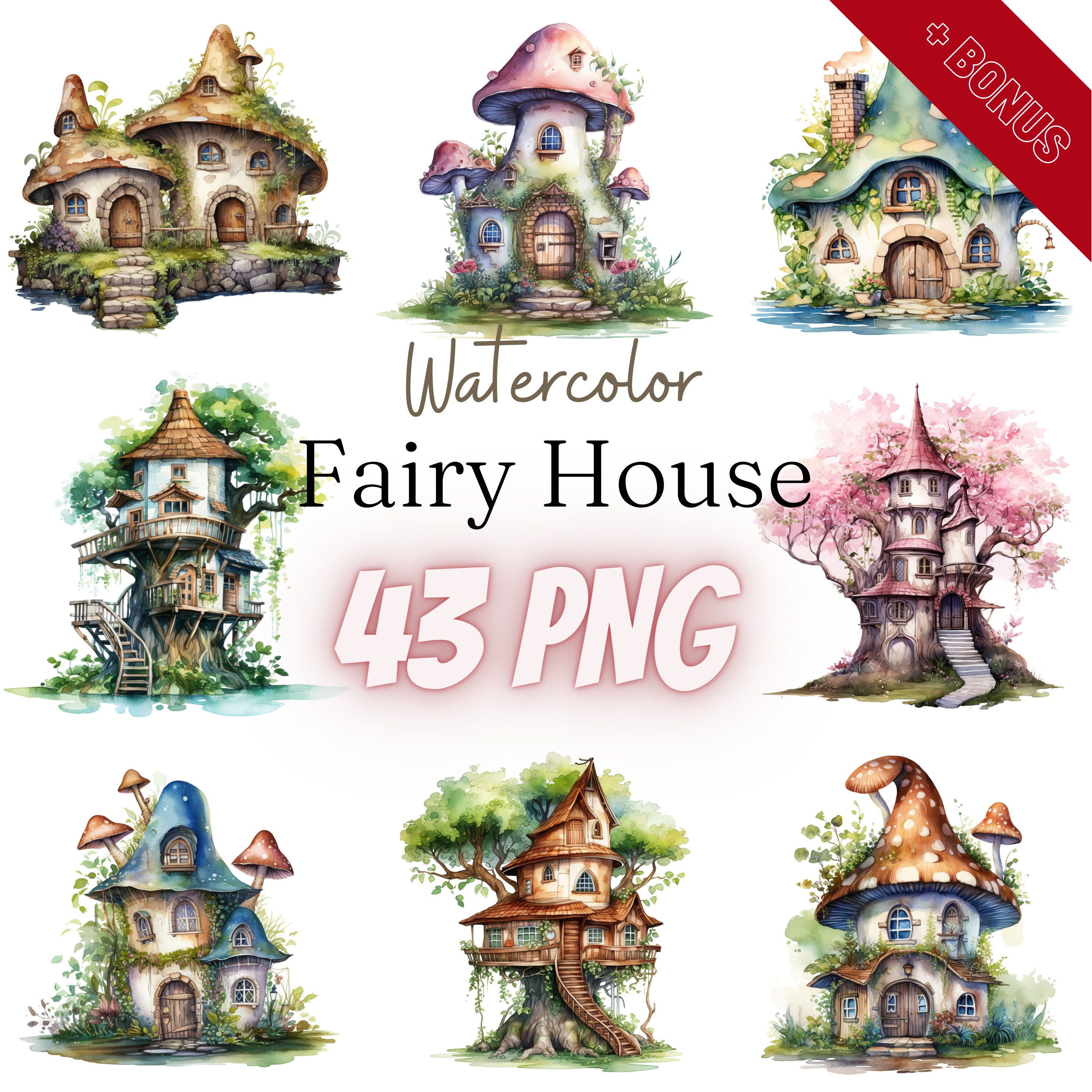Watercolor Fairy House Cliparts Bundle PNG 43 Illustrations - Etsy
